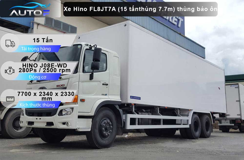 So sánh Hino FL8JT7A (15T, dài 7.7m) thùng bảo ôn và Hino FL8JW7A (15T ...