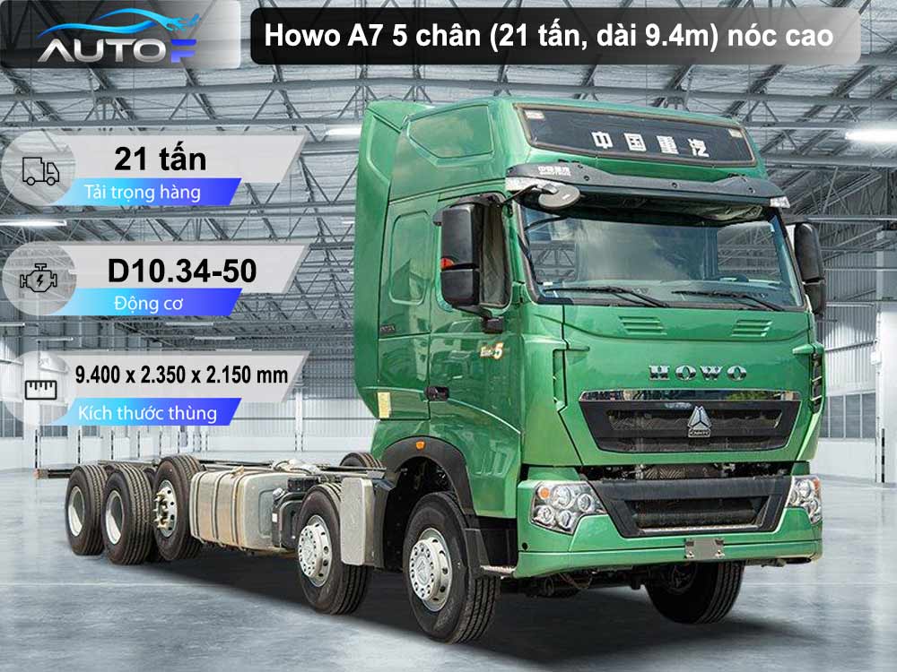 Howo A7 5 chân (21 tấn, dài 9.4m) nóc cao